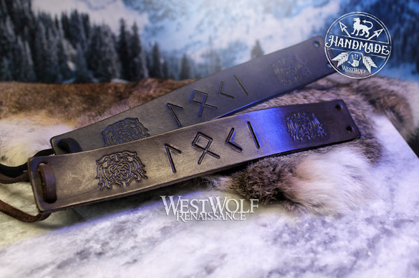 Viking LOKI Embossed Rune Bracelet or Wrist Cuff - Made of Thick Leath ...