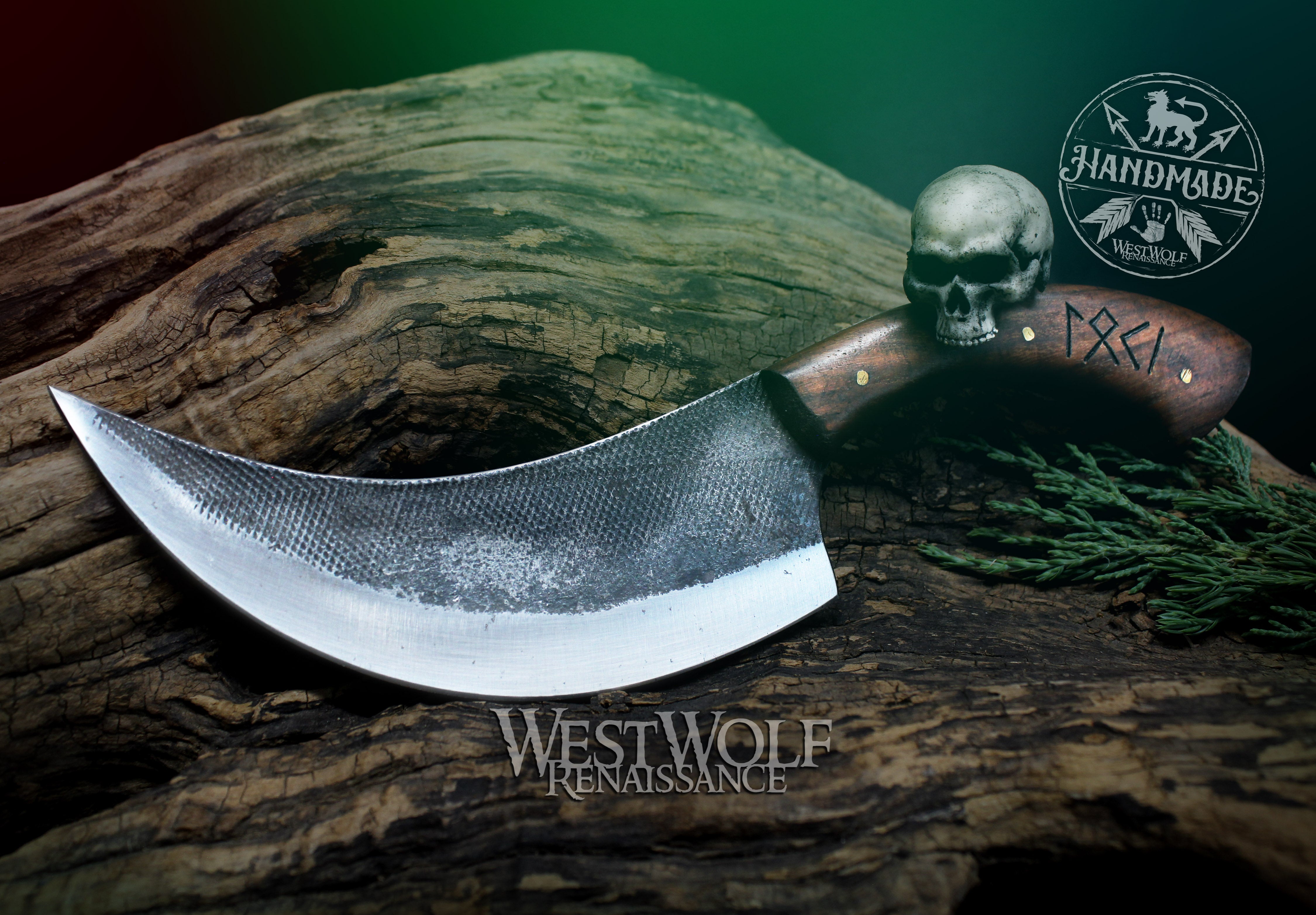 Hand-Forged Steel Viking Knife of LOKI with Carved Rune Handle and Ful ...