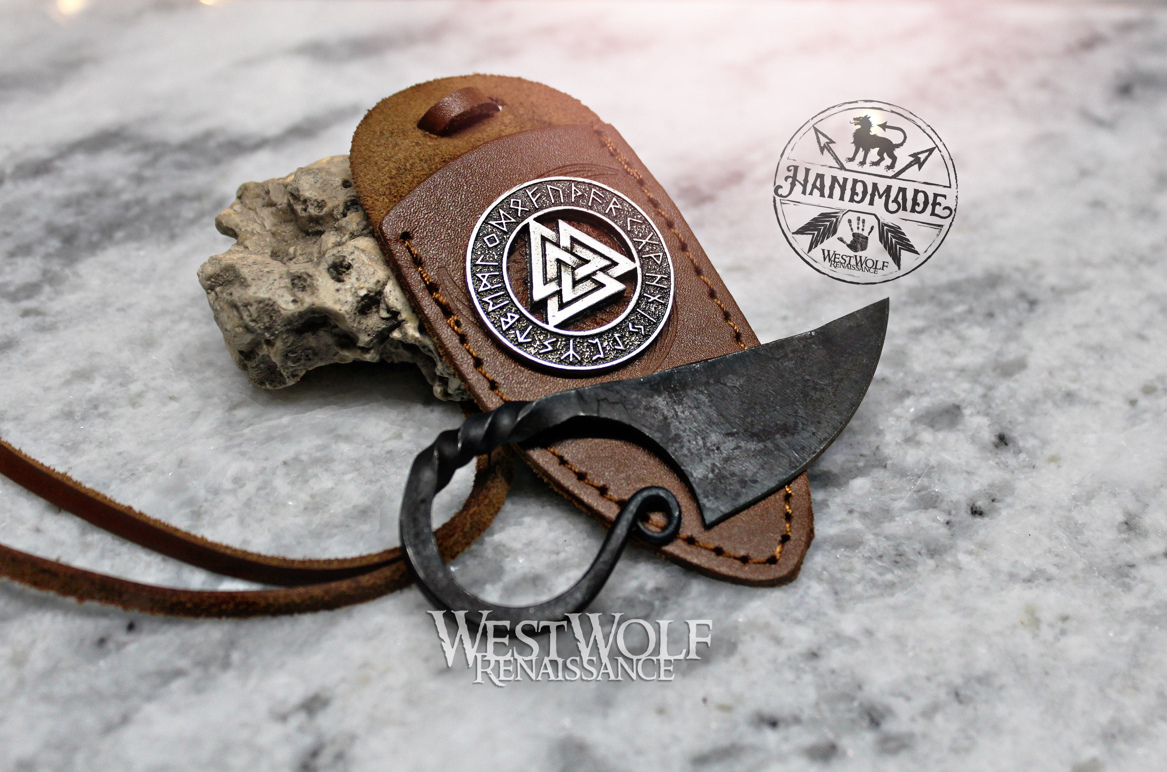 Small Hand-Forged Functional Viking Knife Necklace with Leather Sheath ...