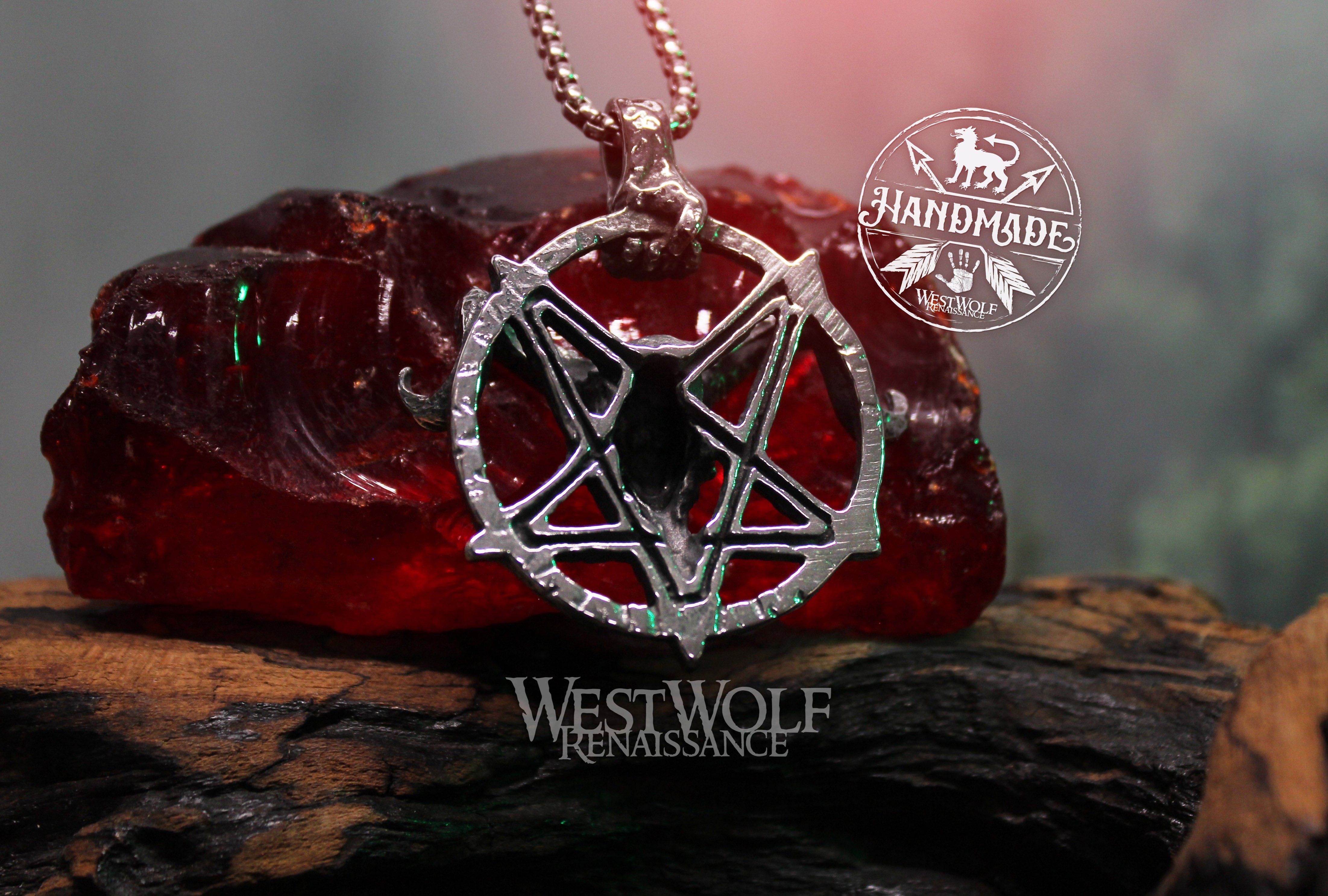 Death Metal Pentagram Symbol Pendant with Baphomet Goat Skull – West ...