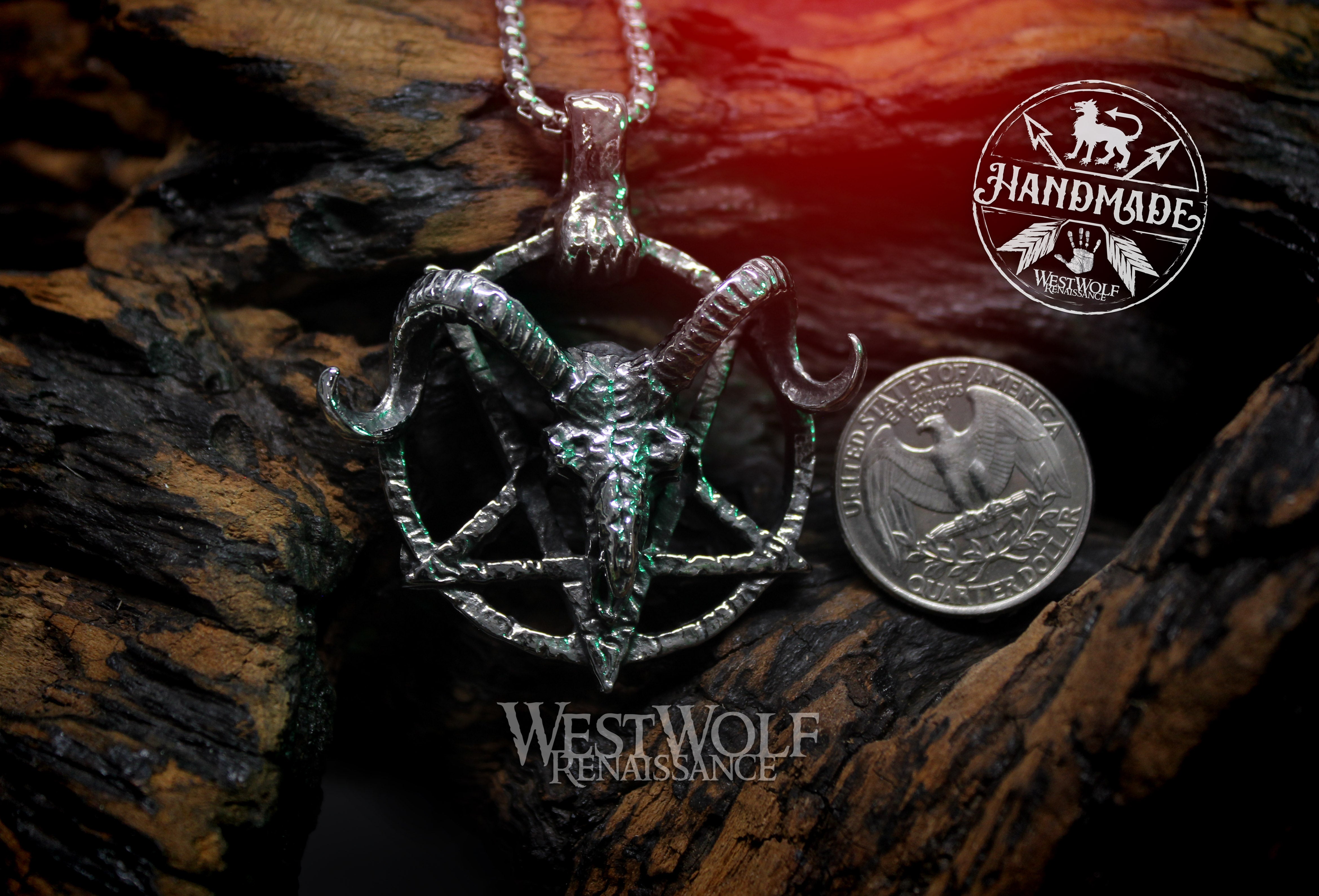 Death Metal Pentagram Symbol Pendant with Baphomet Goat Skull – West ...