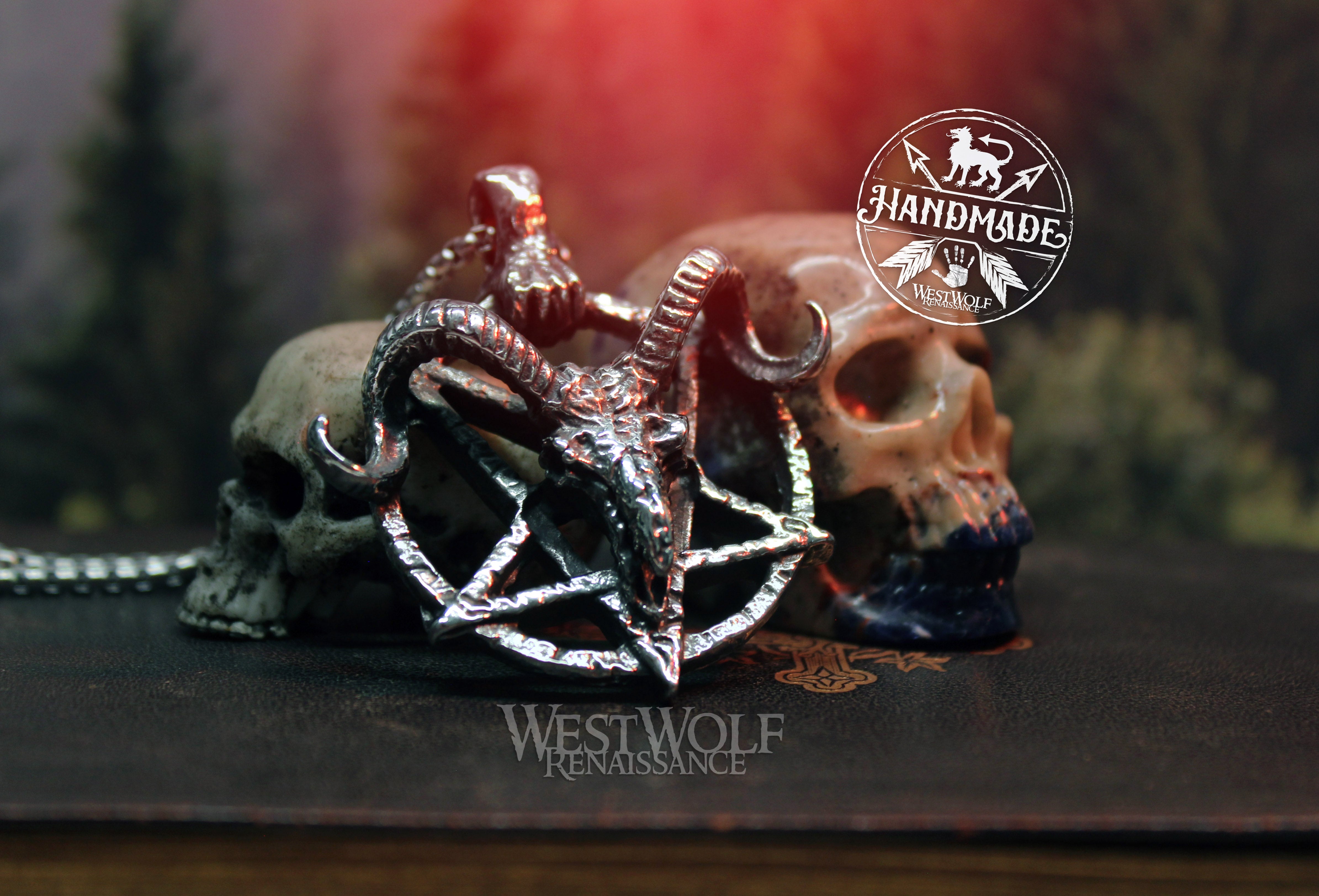 Death Metal Pentagram Symbol Pendant with Baphomet Goat Skull – West ...