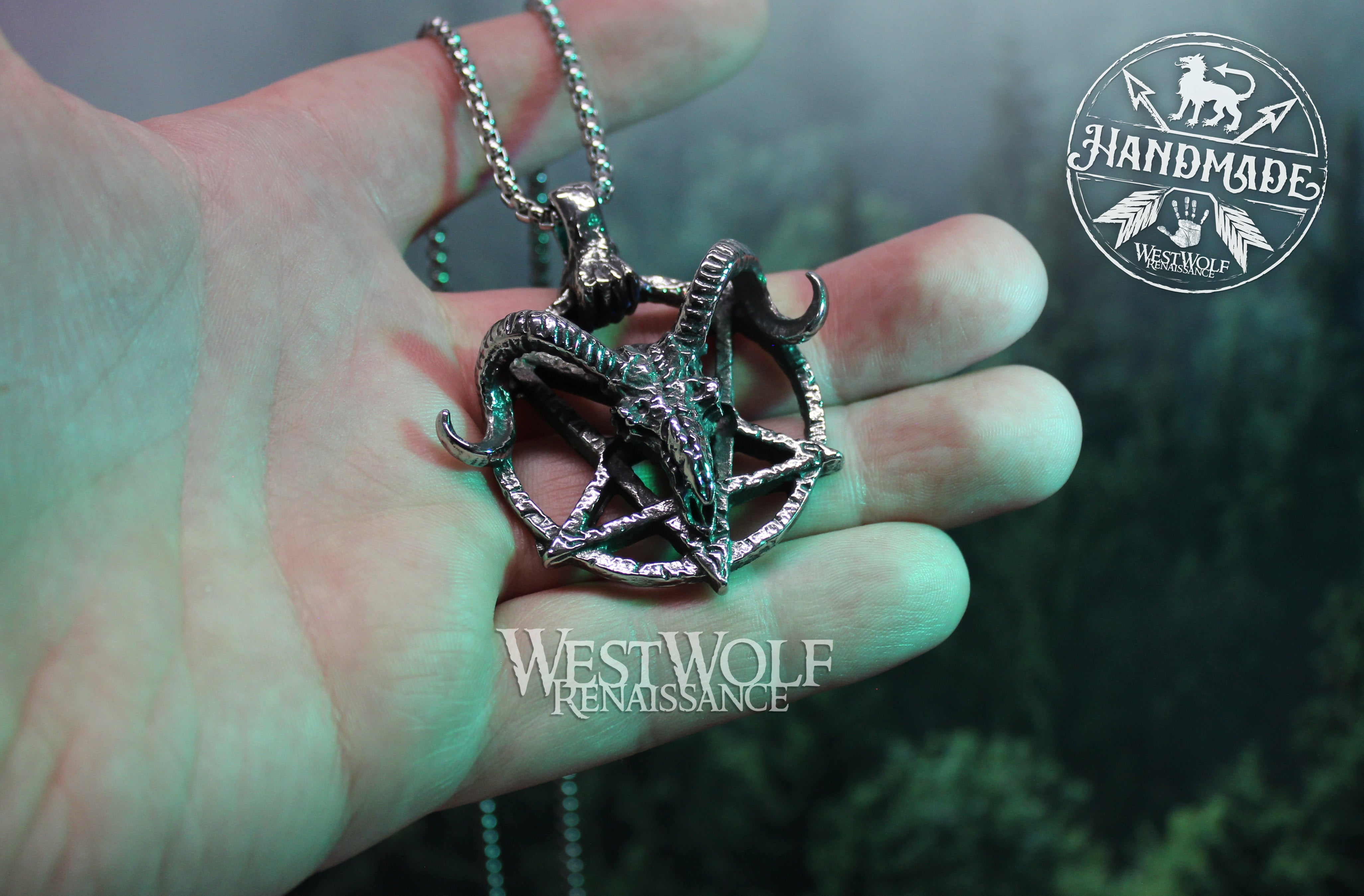 Death Metal Pentagram Symbol Pendant with Baphomet Goat Skull – West ...