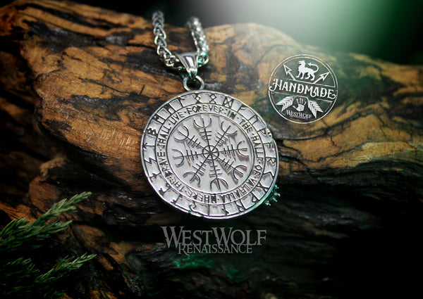 Viking Fenrir Wolf Pendant in Silver and Gold with Stainless Steel Cha ...