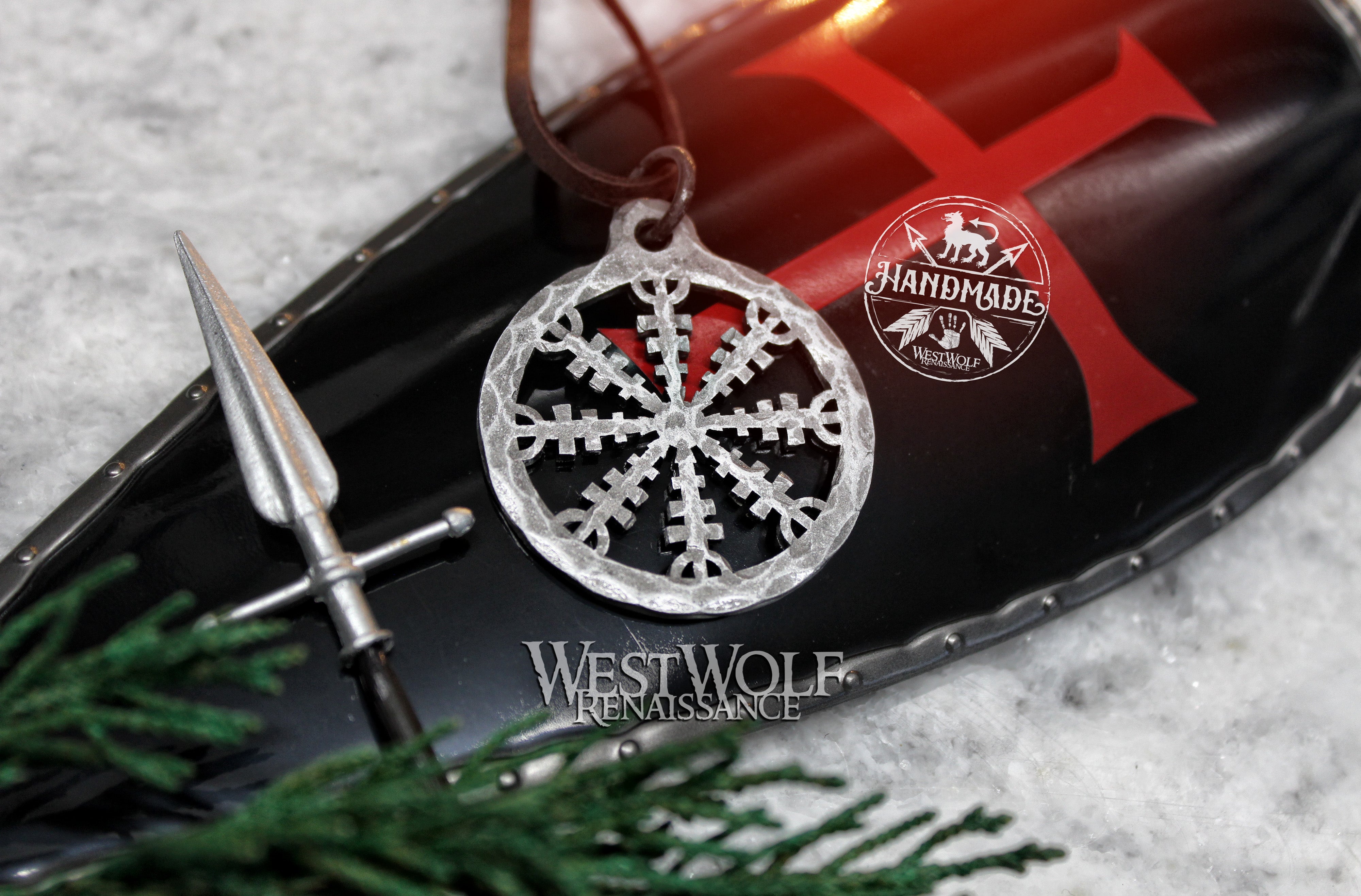 Viking "Helm of Awe" Symbol Pendant - Forged Iron Amulet of Protection ...