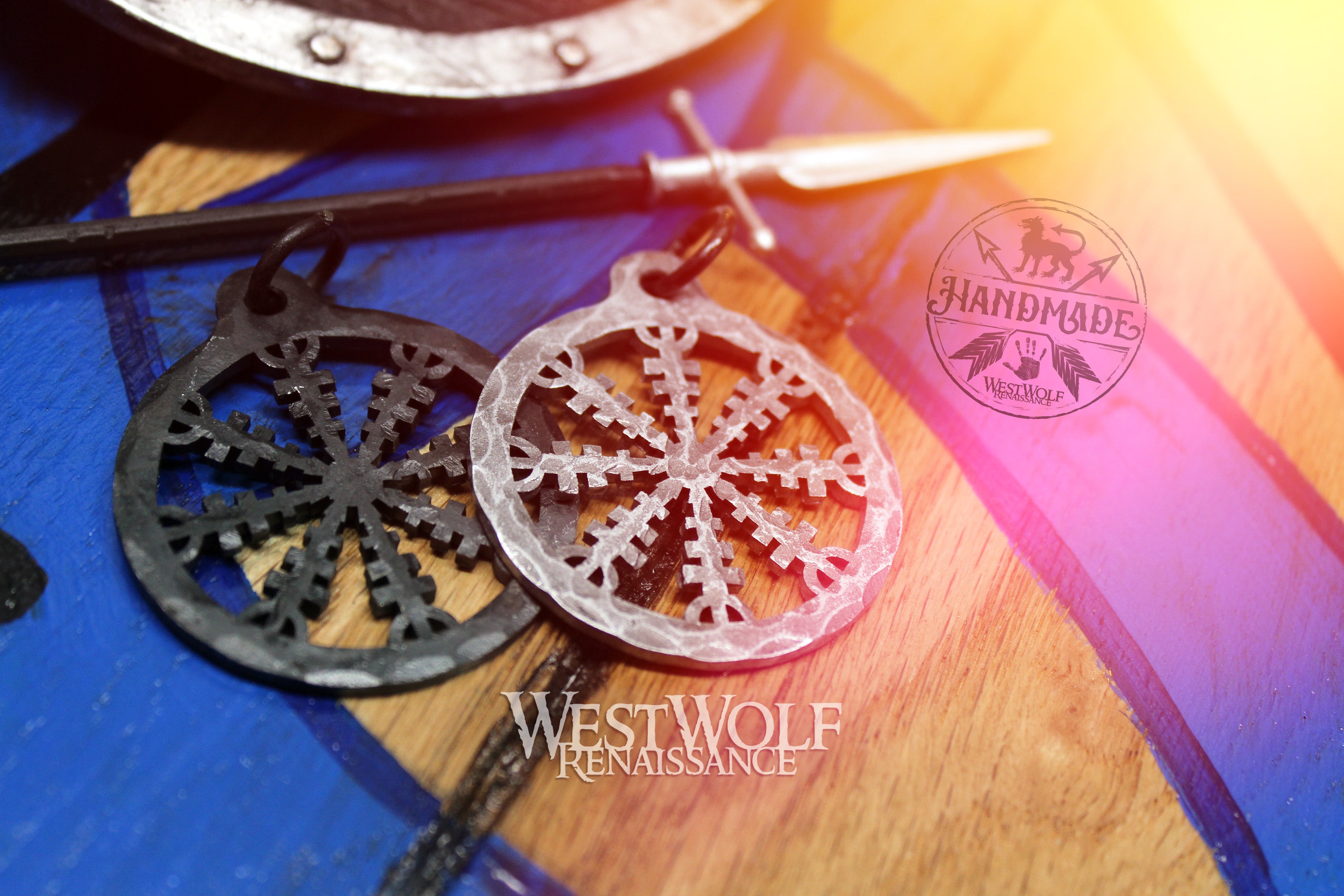 Viking "Helm of Awe" Symbol Pendant - Forged Iron Amulet of Protection ...