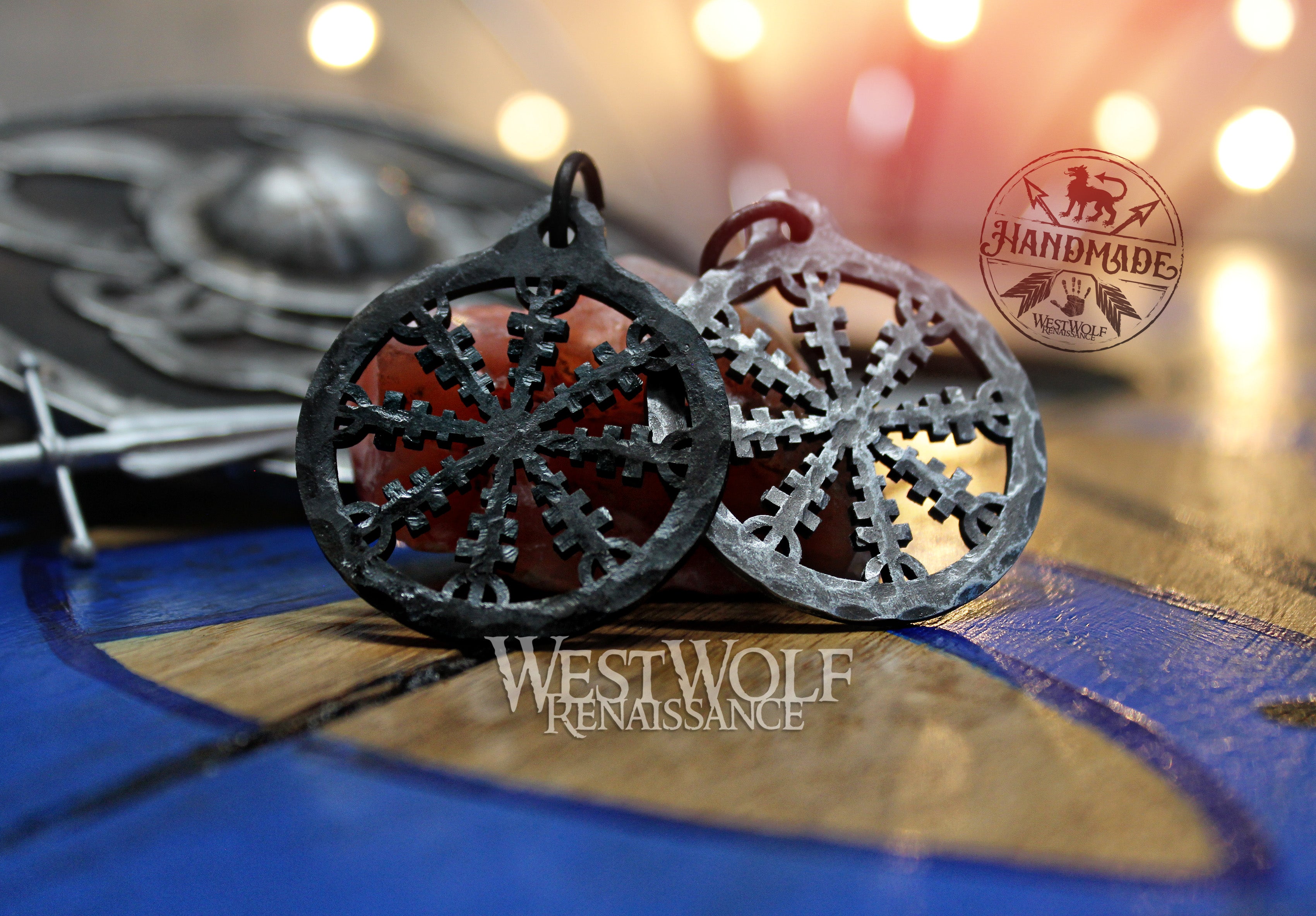 Viking "Helm of Awe" Symbol Pendant - Forged Iron Amulet of Protection ...