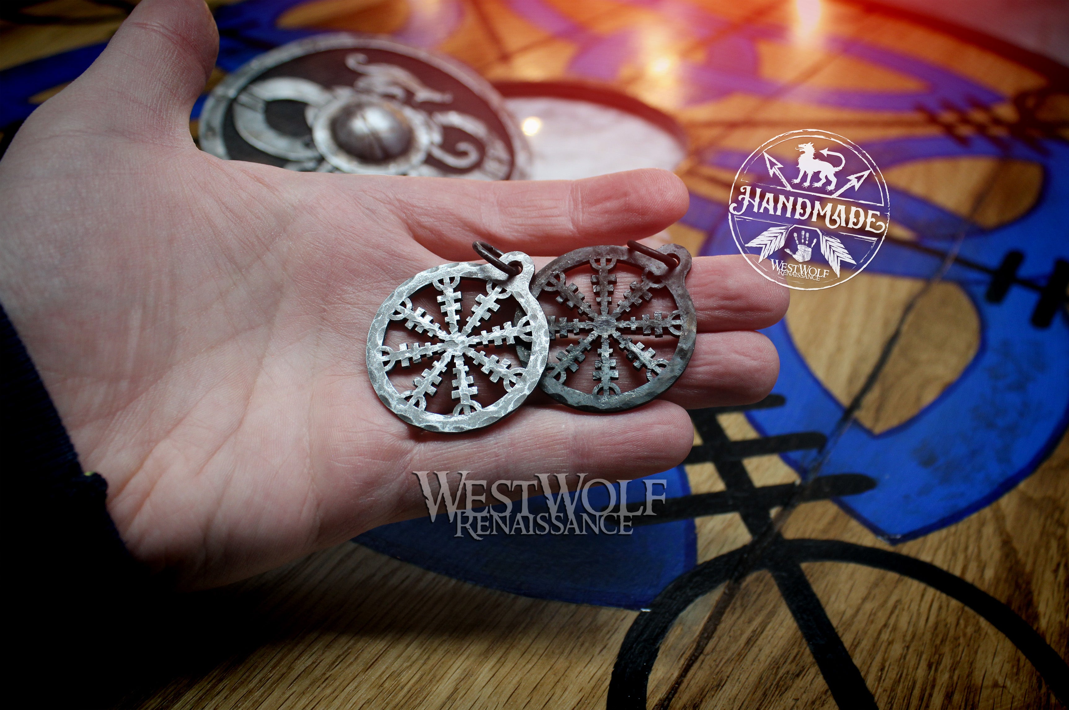 Viking "Helm of Awe" Symbol Pendant - Forged Iron Amulet of Protection ...