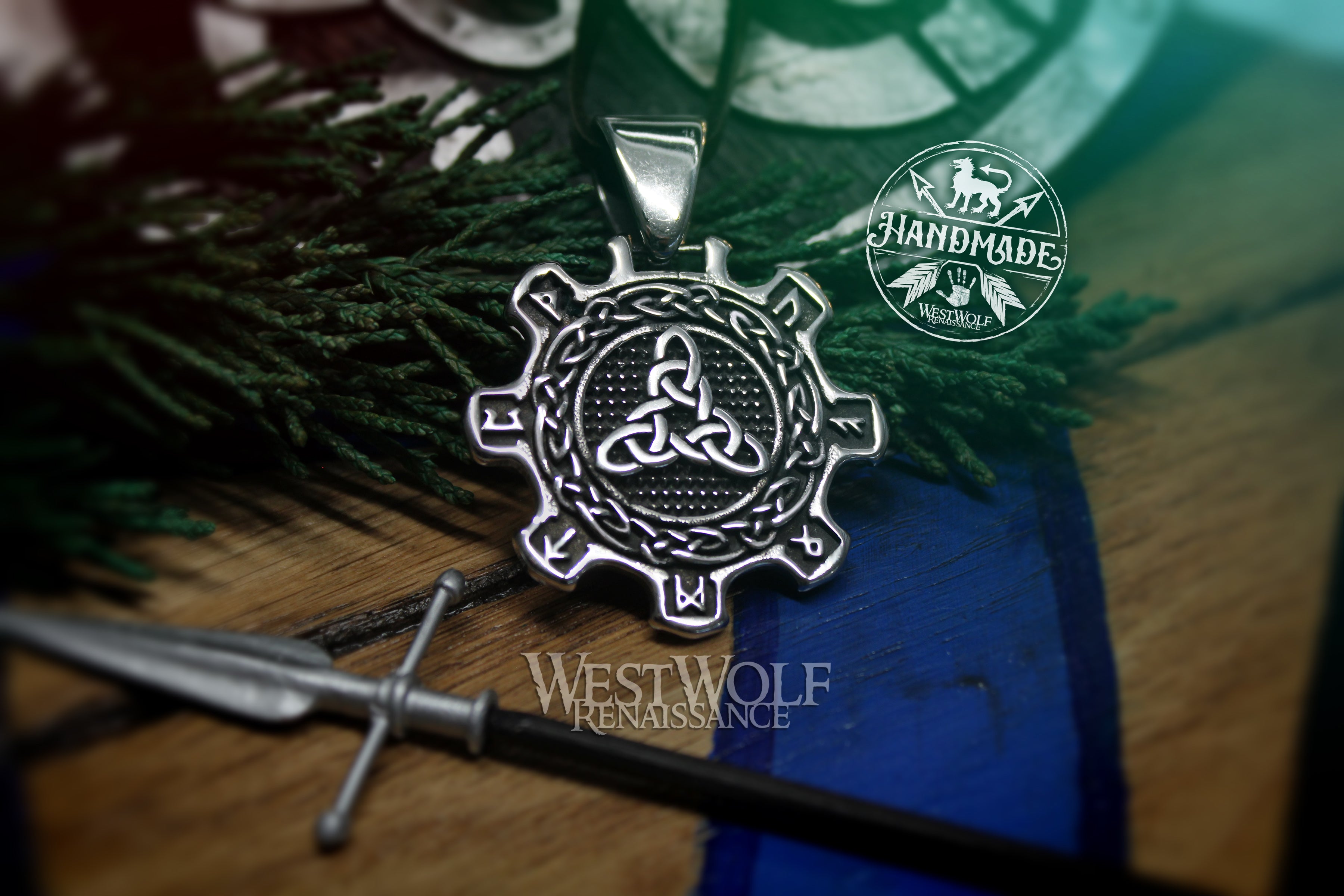 Viking Valknut Symbol Pendant with Runes - Double-Sided – West Wolf ...