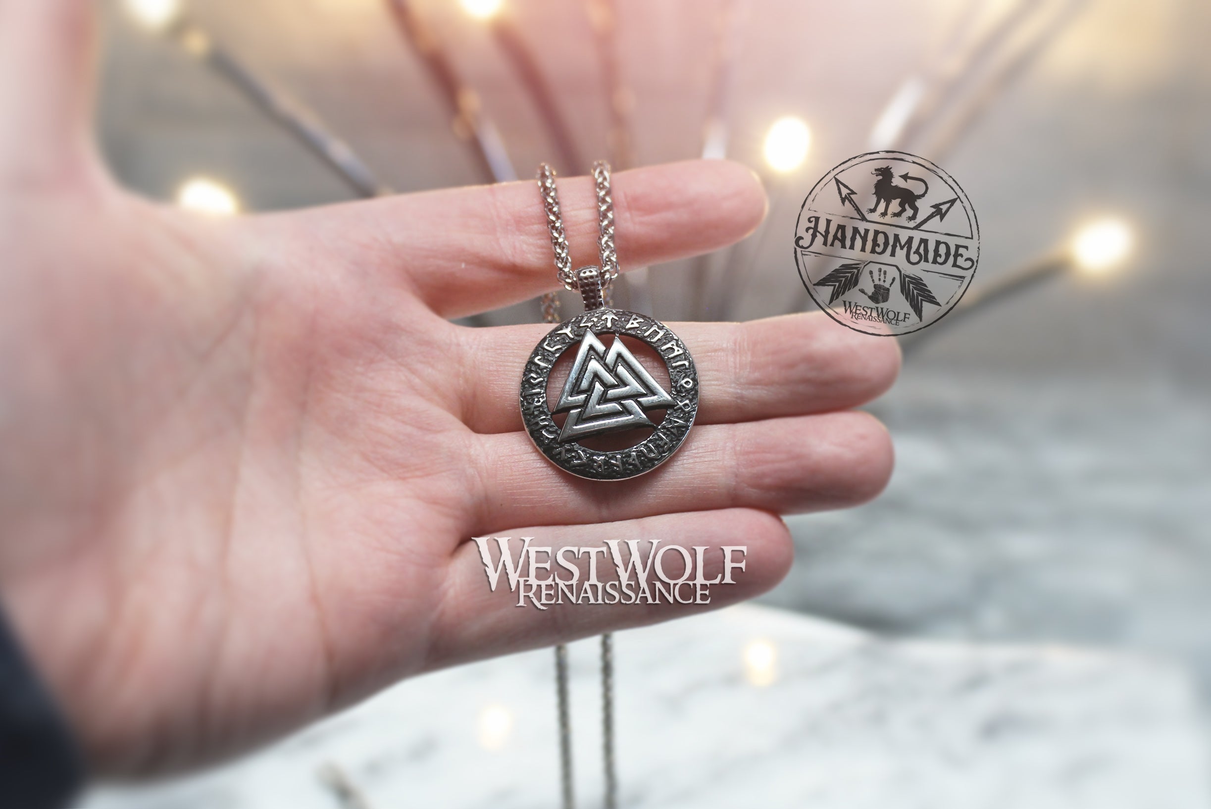 Viking Valknut Rune Pendant with 24 Inch Chain - Stainless Steel – West Wolf Renaissance