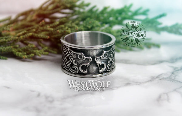 Wide Band Wolf Knot Ring - US Sizes 9-13 – West Wolf Renaissance