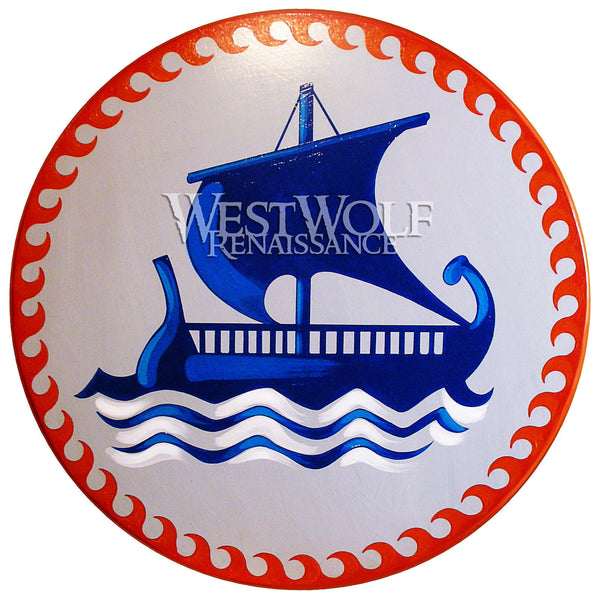 Round Greek Sailing Ship Shield with Wave Border Pattern – West Wolf ...
