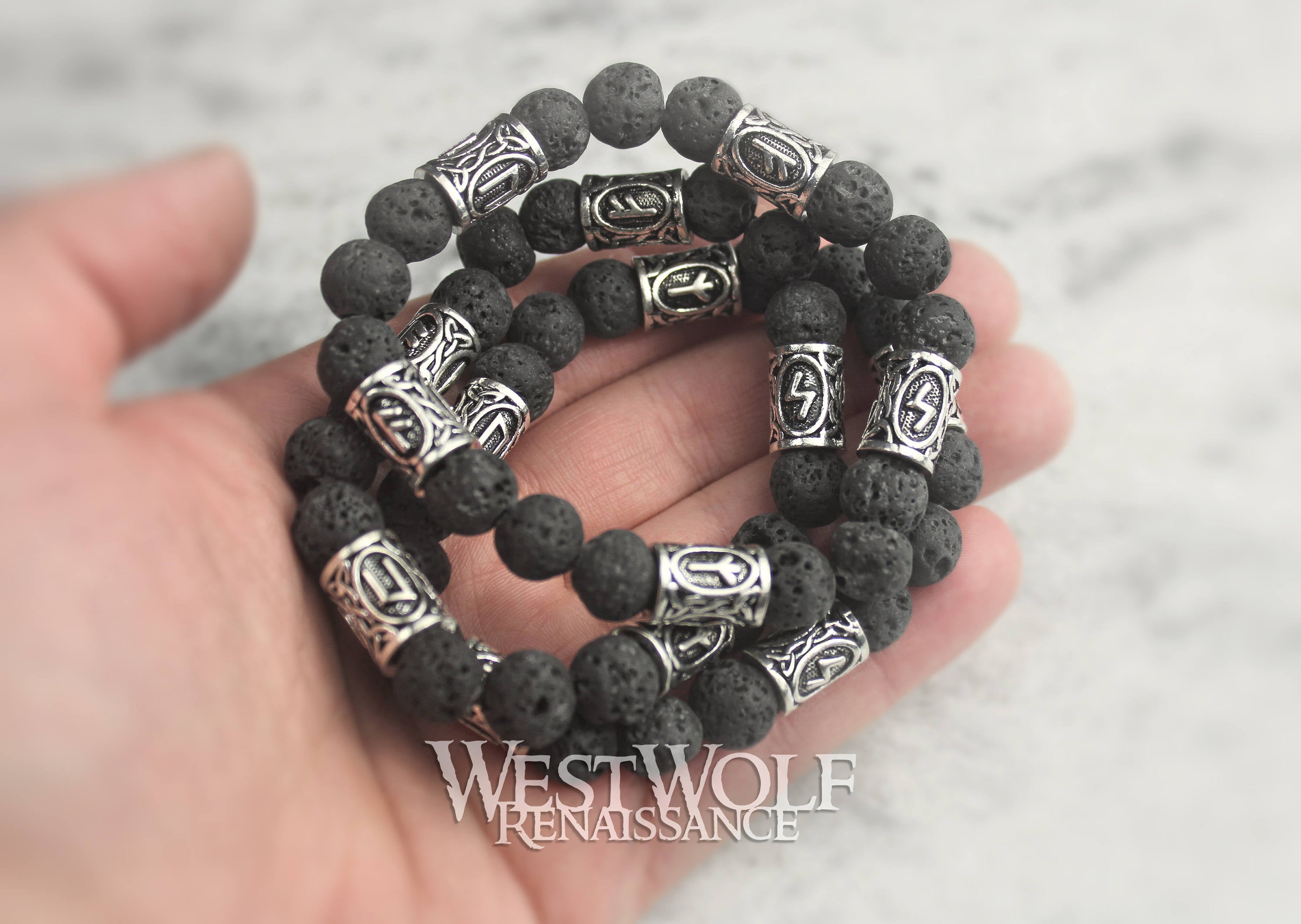 Icelandic Black Lava Rock Bracelet with Viking Rune Beads – West Wolf ...