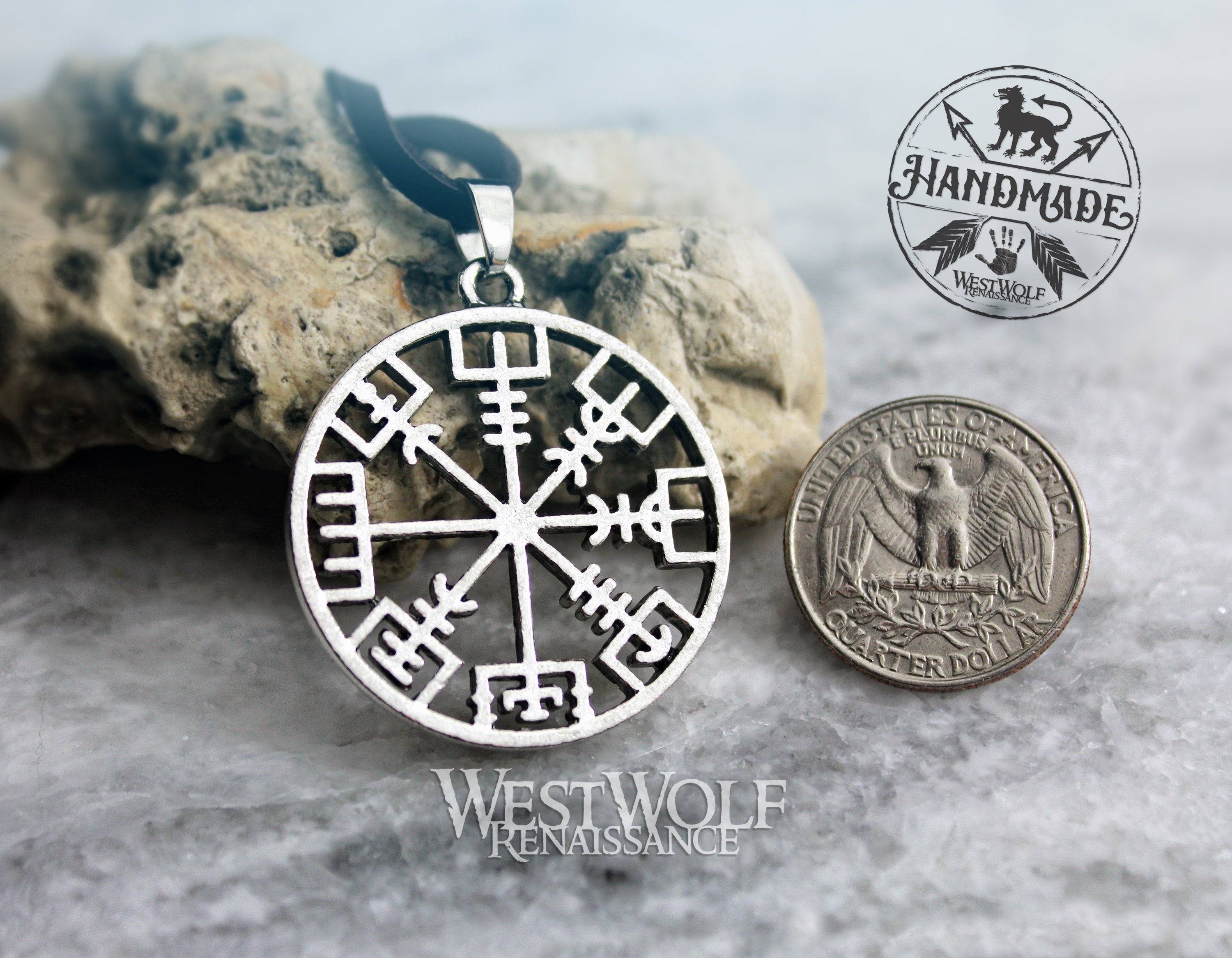 Viking Vegvisir Rune Pendant - The Runic Compass "Wayfinder" Symbol ...