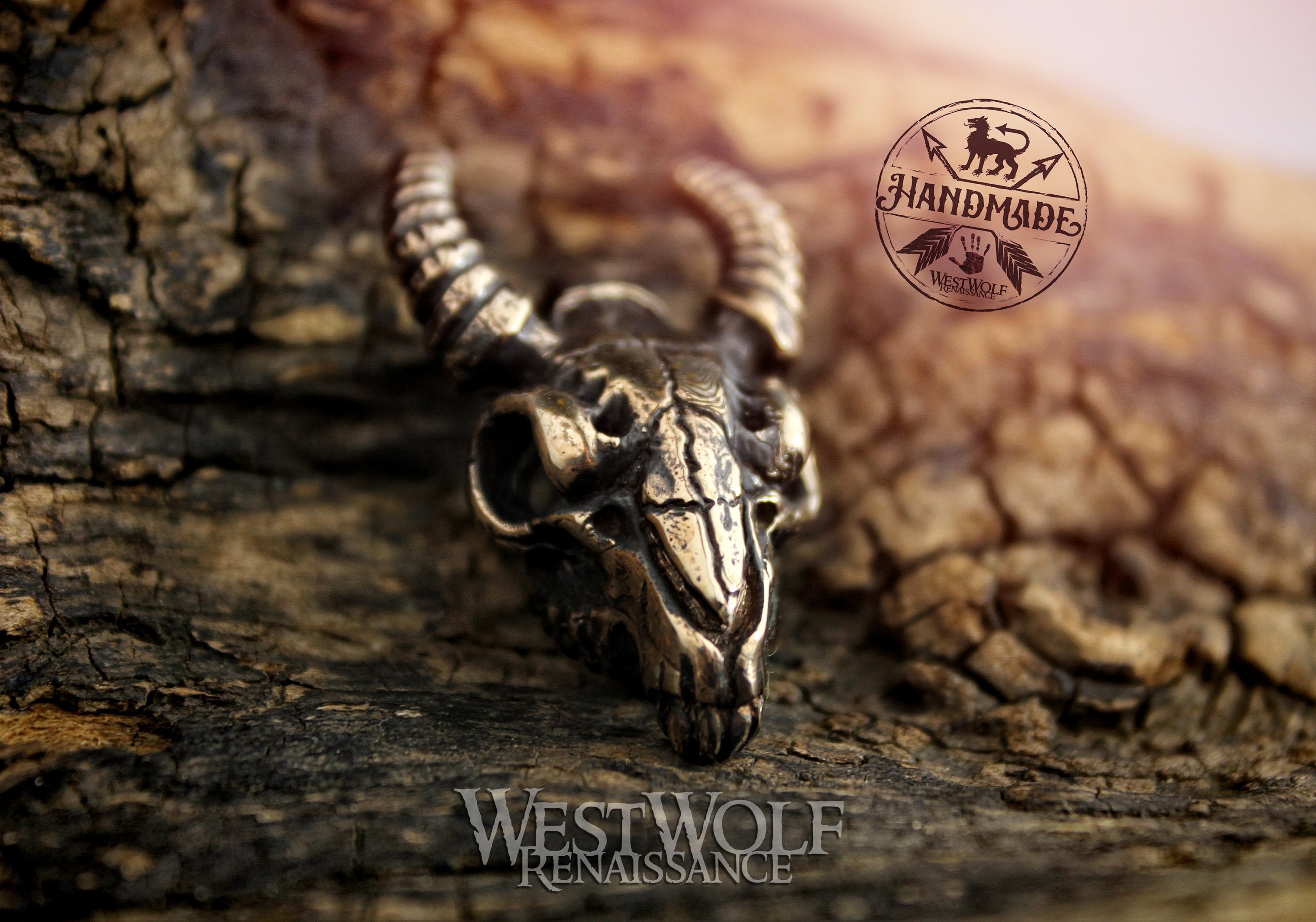 Baphomet Demon Goat Skull Pendant Solid Bronze West Wolf Renaissance