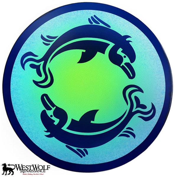Twin Dolphin Shield with Airbrushed Background – West Wolf Renaissance